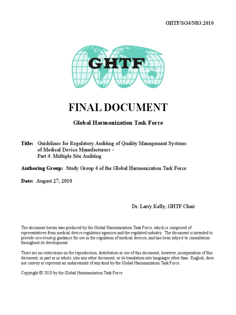 GHTF sg4 n83 2010 Guidelines For Auditing Qms Part 4 Multiple Sites ...