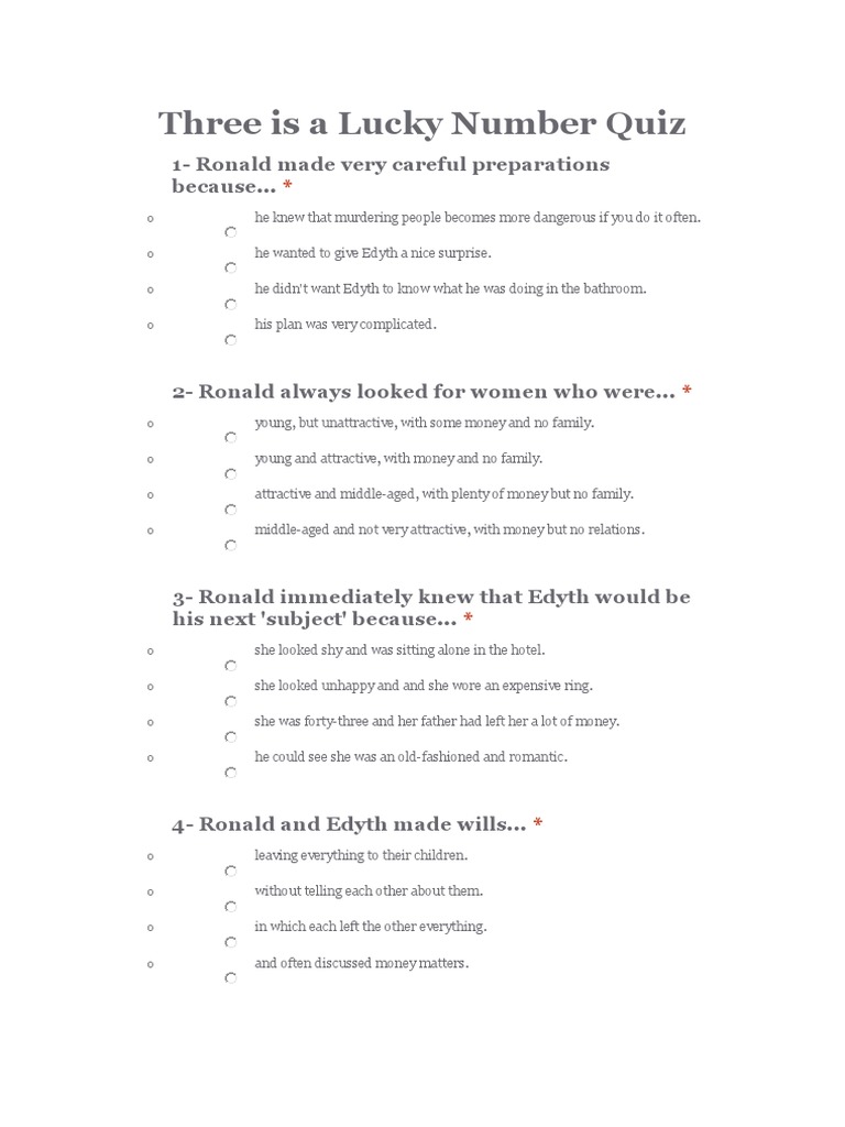 Three Is A Lucky Number Quiz | PDF | Violence