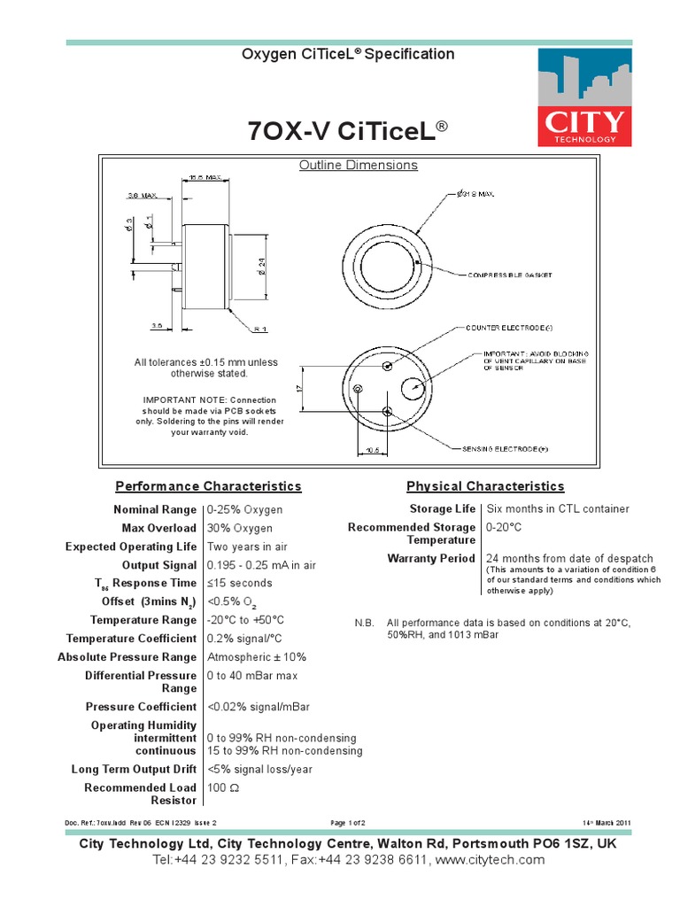 DataSheet Sensor de Oxigeno (7oxv) | PDF | Sensor | Calibration