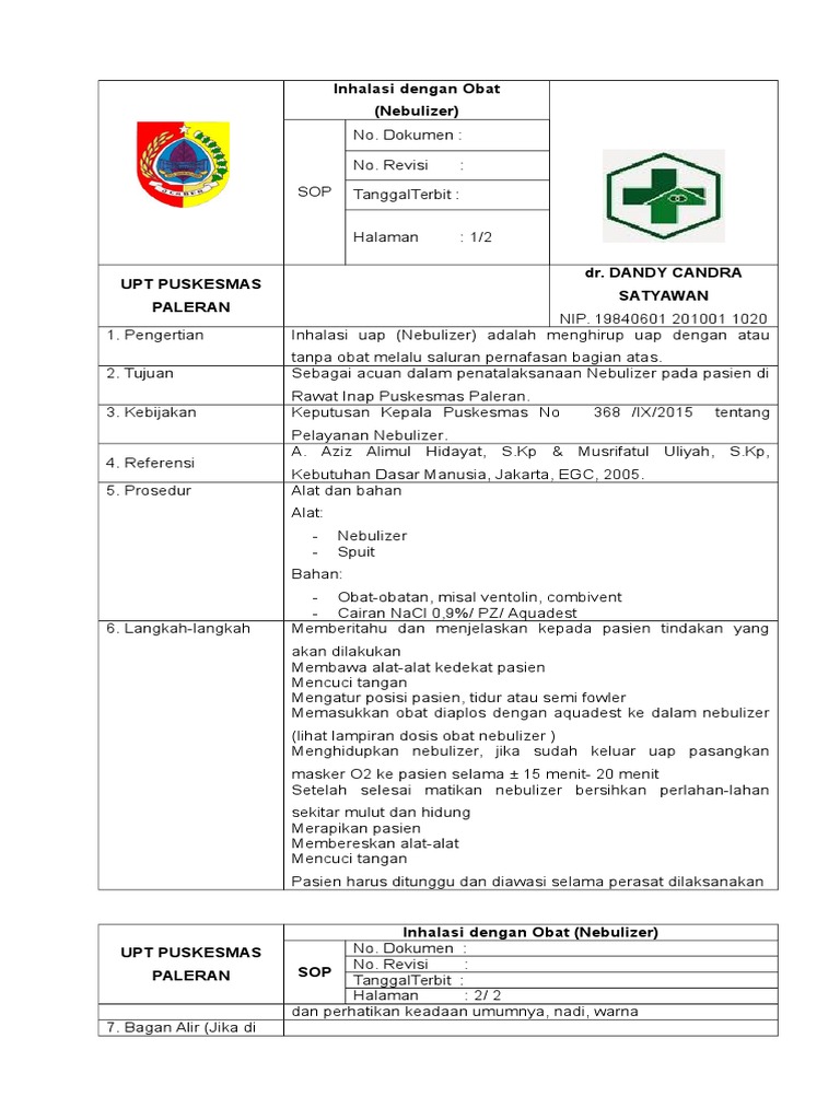 SOP Inhalasi Dengan Obat (Nebulizer) | PDF