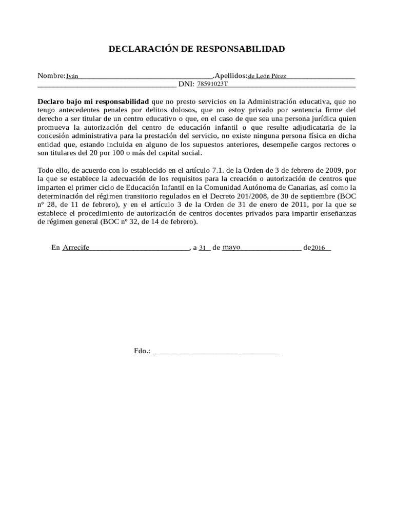 Modelo Declaracion Responsable | PDF