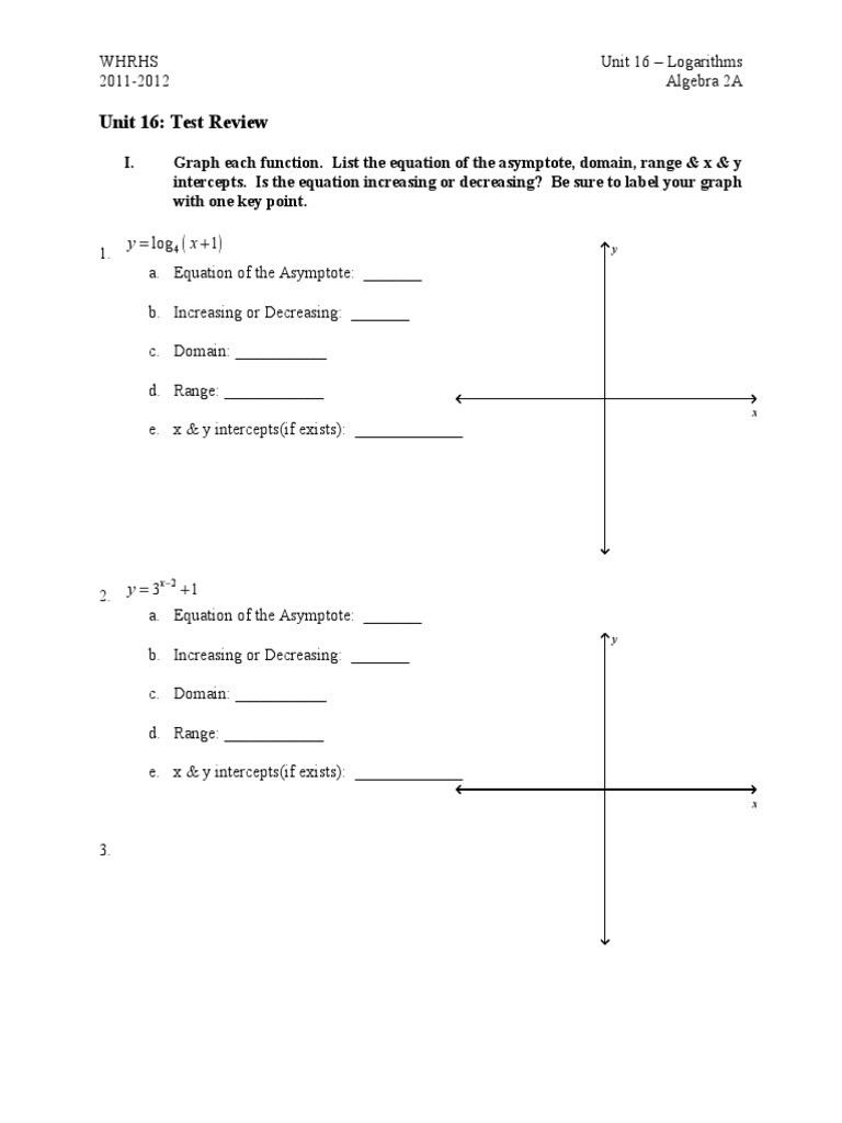 Alg 2 JUnit 16 JTest Review | PDF | Logarithm | Functions And Mappings