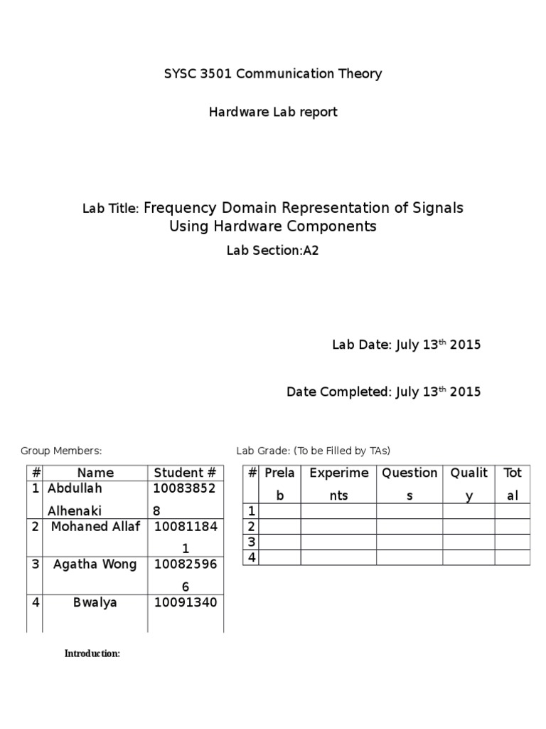 Lab1 Sysc 3501 | PDF | Amplitude | Spectral Density