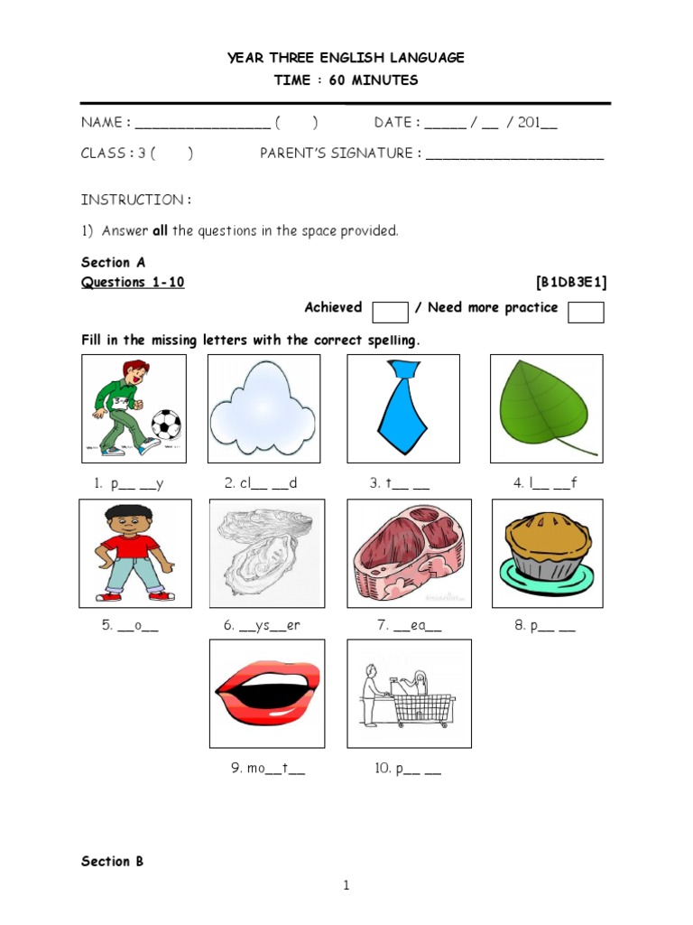 Year 3 English Language Assessment | PDF | English Language | Syntactic ...