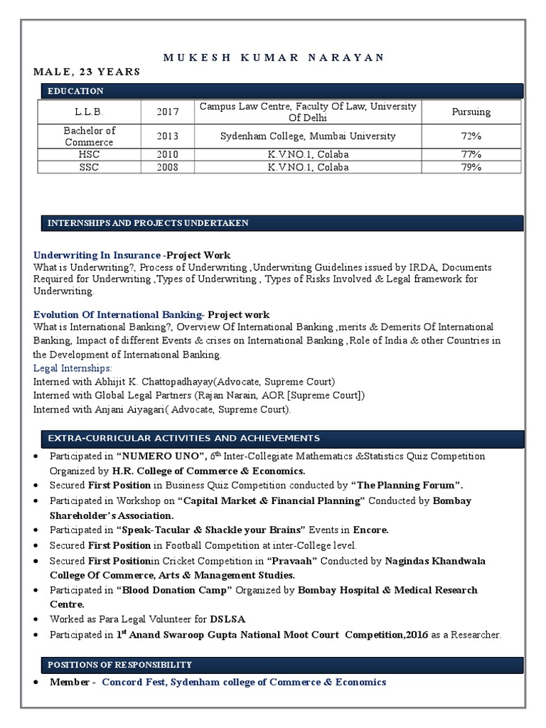 Updated CV Mukesh Kumar Narayan | PDF | Underwriting | Mumbai