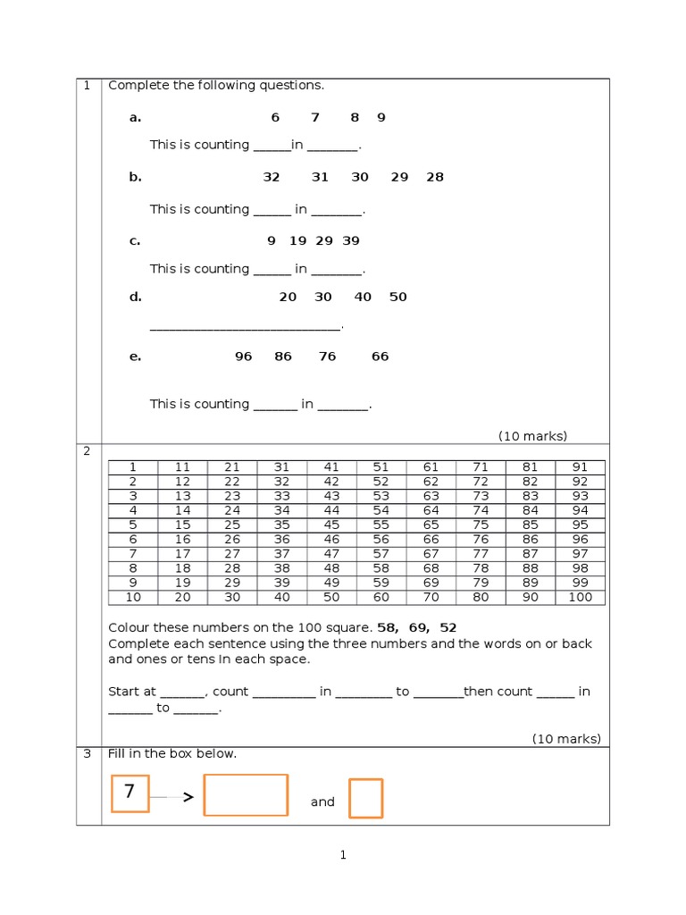 Counting and Number Concepts Worksheet | PDF | Games & Activities ...
