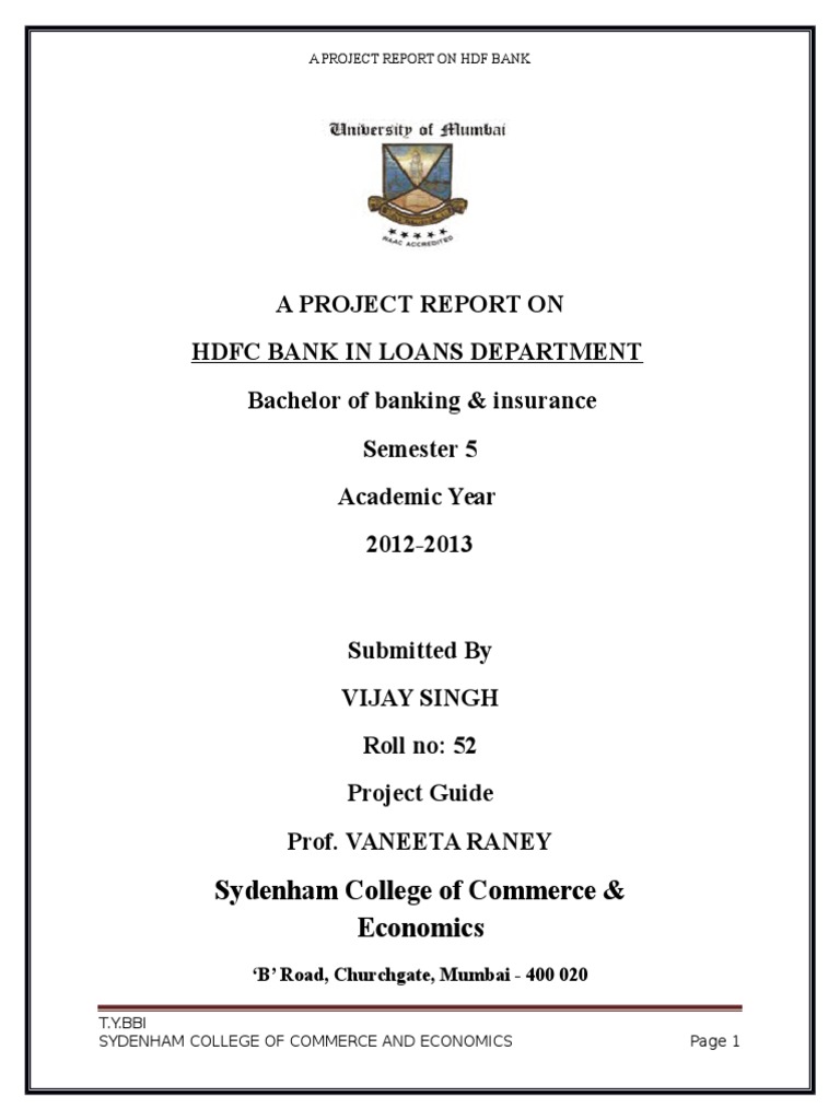 HDFC Bank Project Report Overview | PDF | Banks | Loans