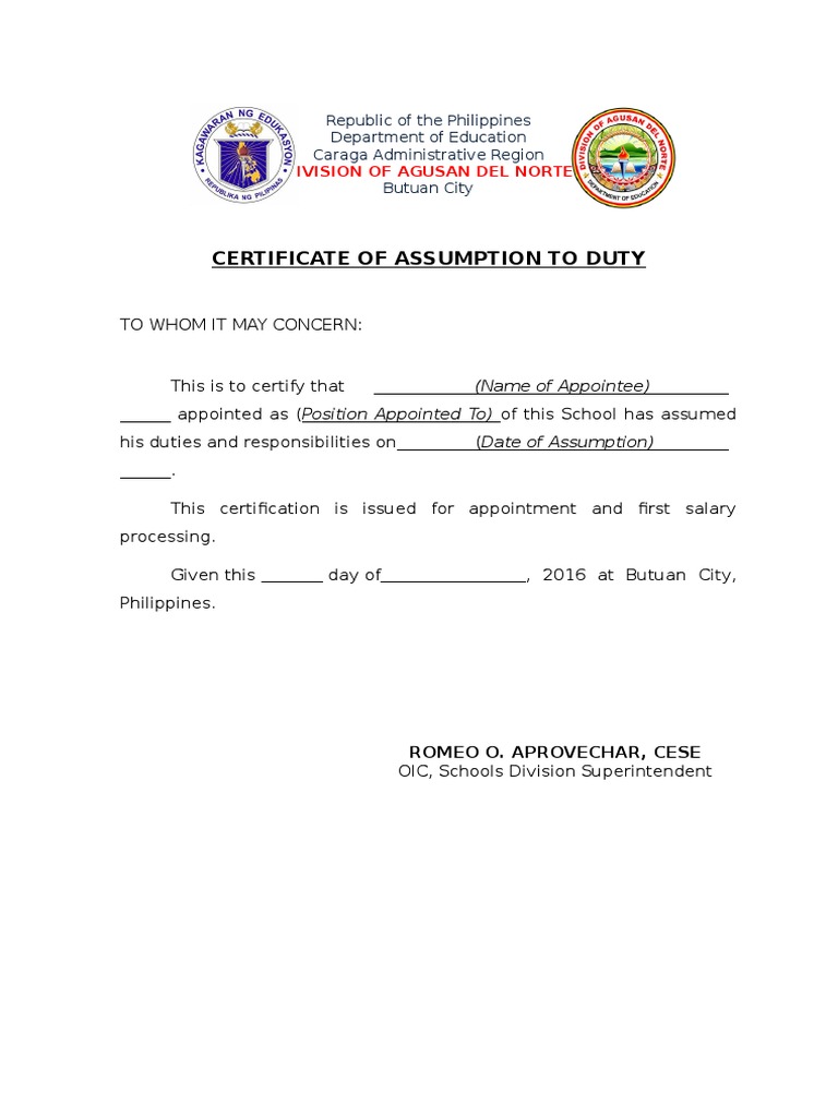 certificate-of-assumption-to-duty-government-politics