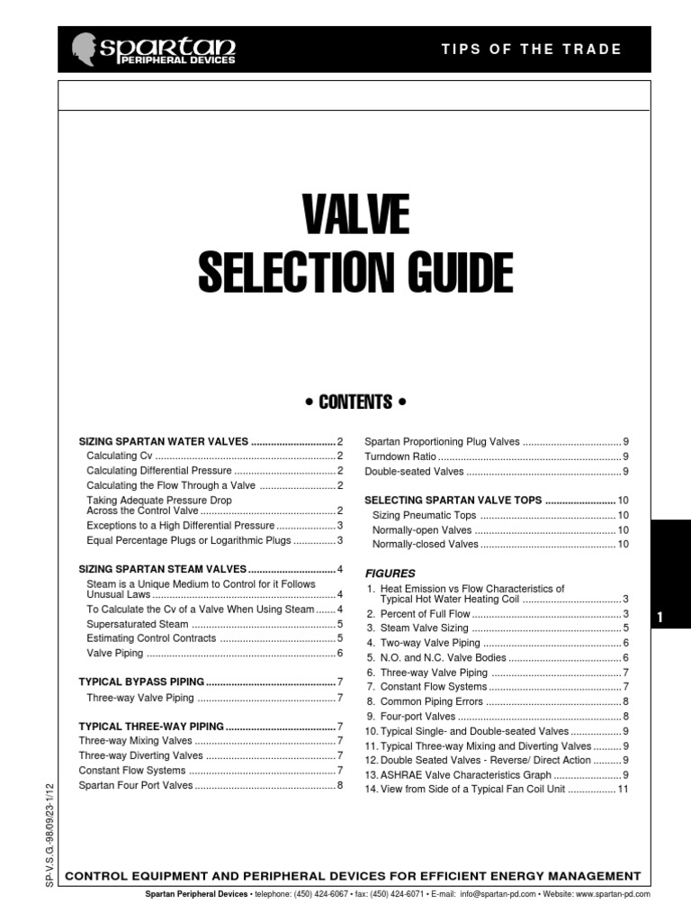 Valve Selection Guide: - Contents | PDF