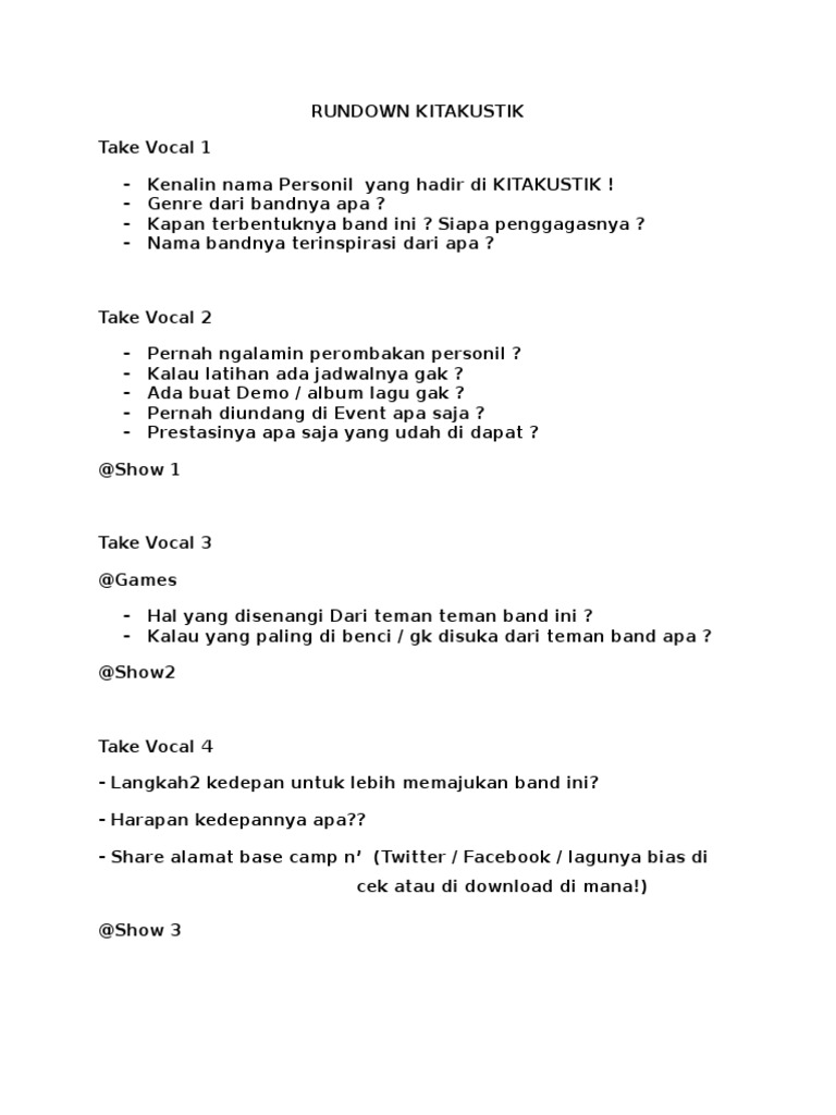 Rundown Acara Radio | PDF | Olahraga & Rekreasi | Seni