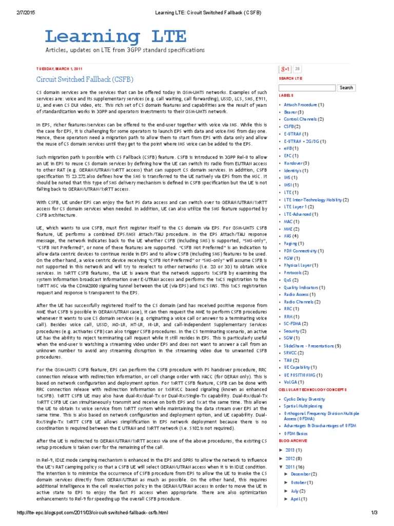Learning LTE - Circuit Switched Fallback (CSFB) | PDF | Telecommunications | Mobile ...