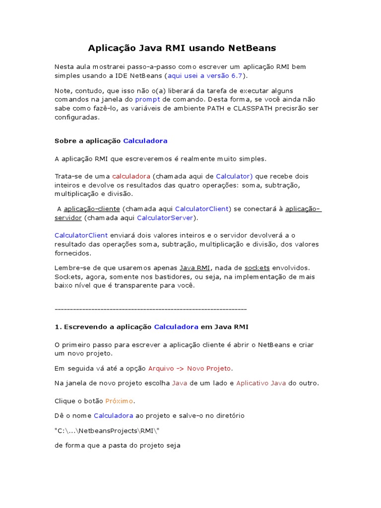Java RMI NetBeans | PDF | Java (linguagem de programação) | Tecnologia ...