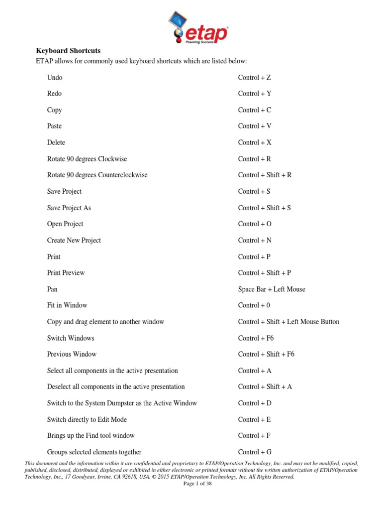 ETAP Shortcuts Buttons - 14.0 PDF | PDF