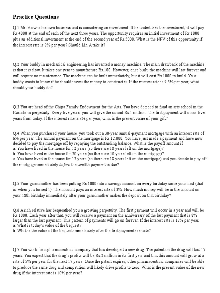 TVM Practice Questions | PDF | Present Value | Interest