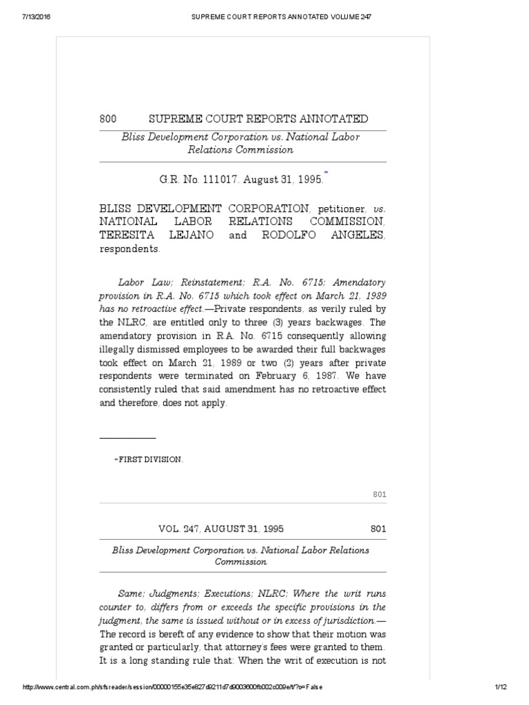 Bliss Development Corporation vs. NLRC | PDF | Certiorari | Judgment (Law)