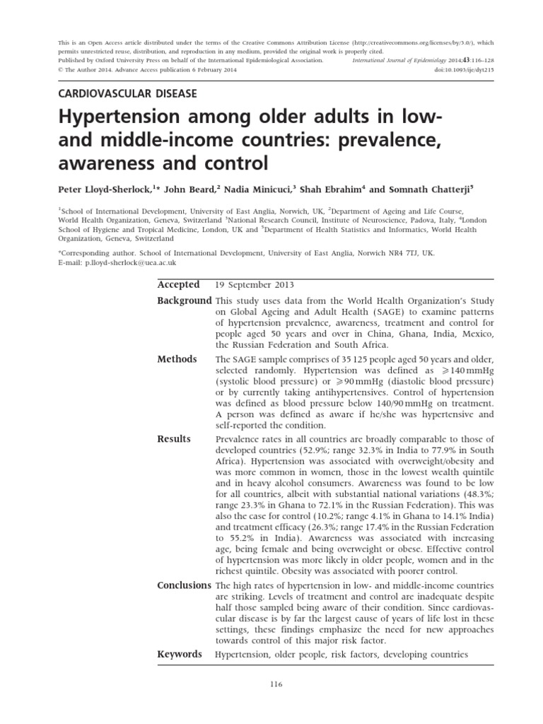 Hypertension Among Older Adults in Low-And Middle-Income Countries ...