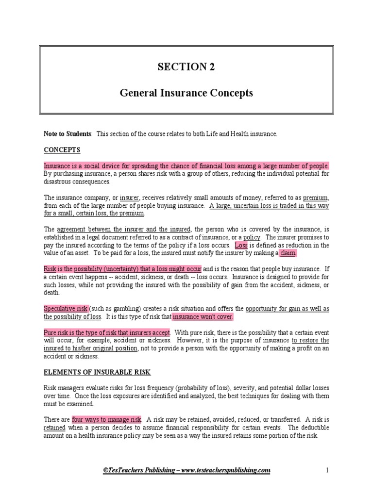 Section 2 General Insurance Concepts | PDF
