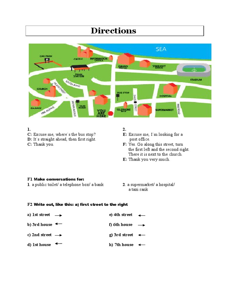 Directions and Conversation Practice | PDF | Travel