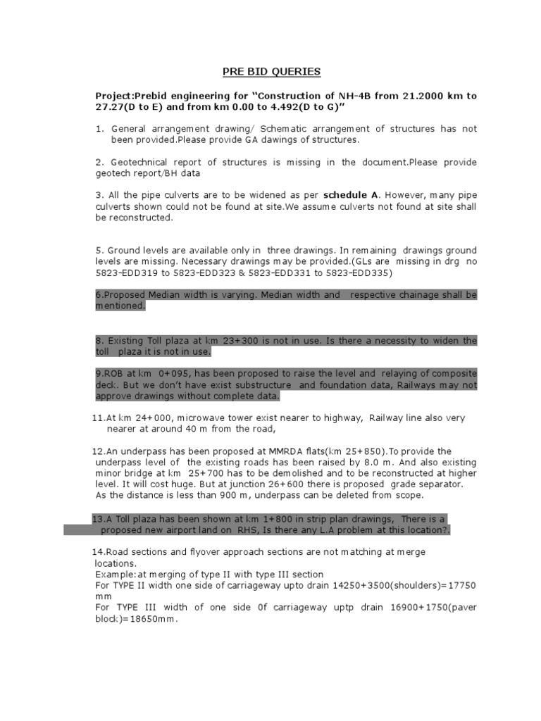 Pre Bid Queries-R | PDF | Road | Infrastructure
