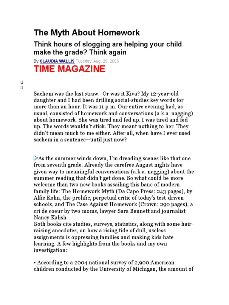 The Myth About Homework | PDF | Education Reform | Education Issues