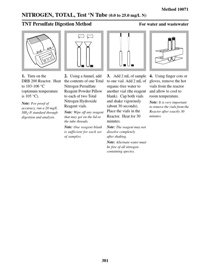 Nitrogen, Total, TNT, 0 To 25.0, Persulfate Digestion Method 10071 | PDF | Detection Limit ...
