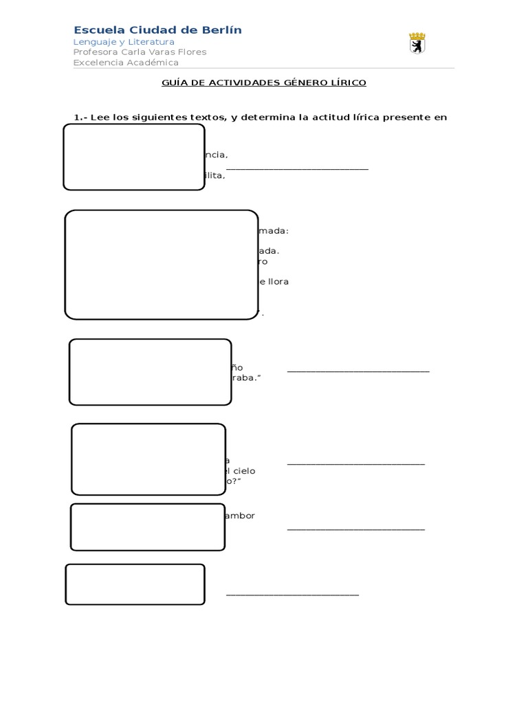 Guía de Actividades Género Lírico 8° | PDF