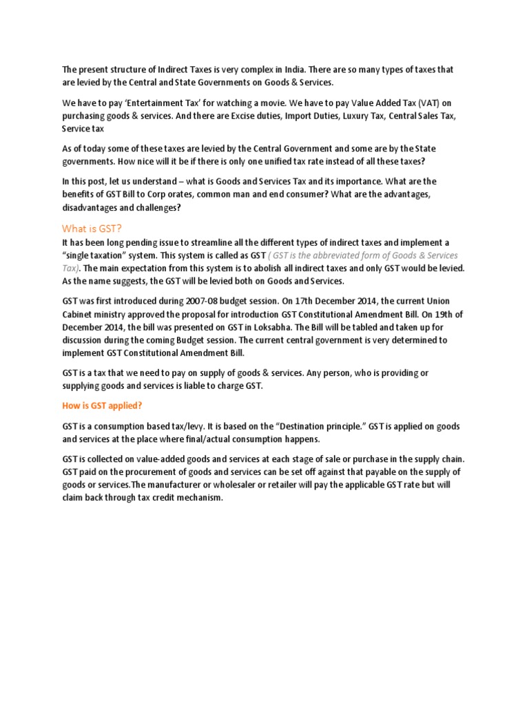 GST Bill Some Points PDF Value Added Tax Taxes