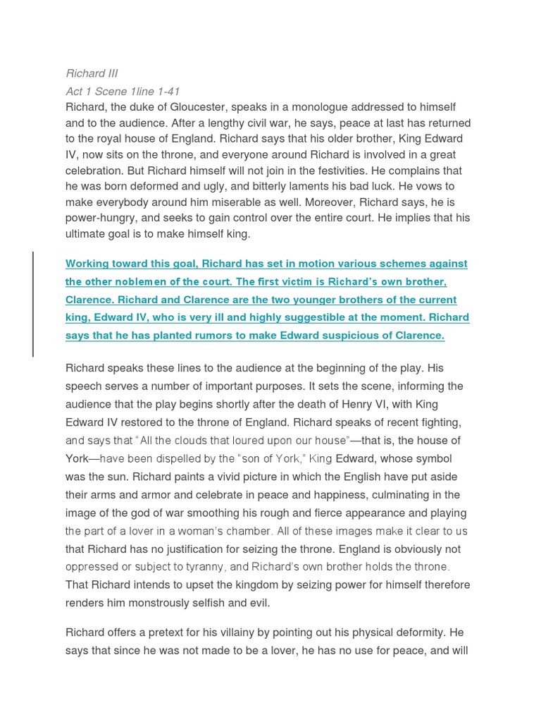 Richard III Act 1 Scene 1line 1-41 | PDF | Falstaff | Hamlet