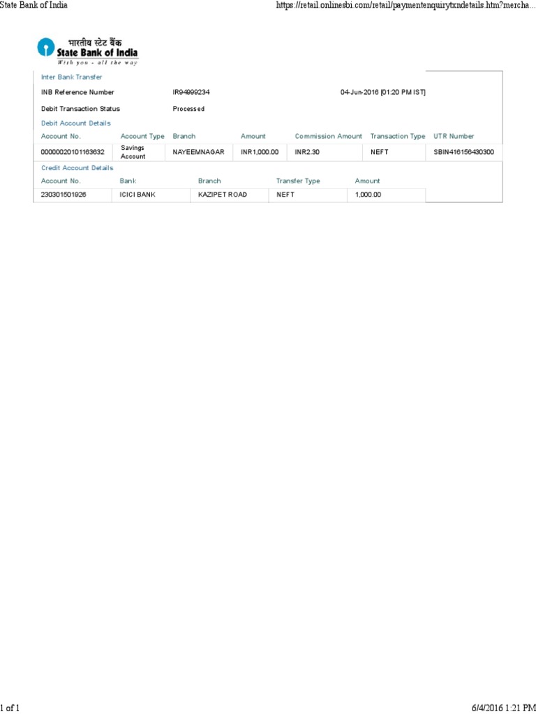 Check SBI NEFT transfer status and details | PDF | Financial ...