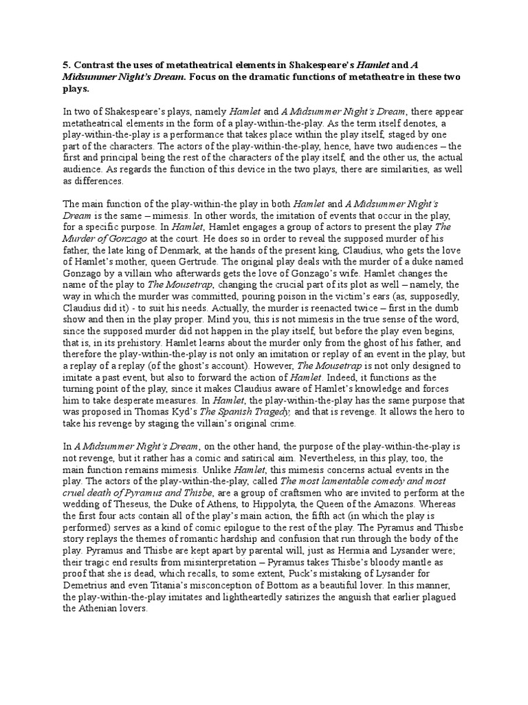 5 - Metatheatre in Hamlet and Midsummer | PDF | Hamlet | A Midsummer ...