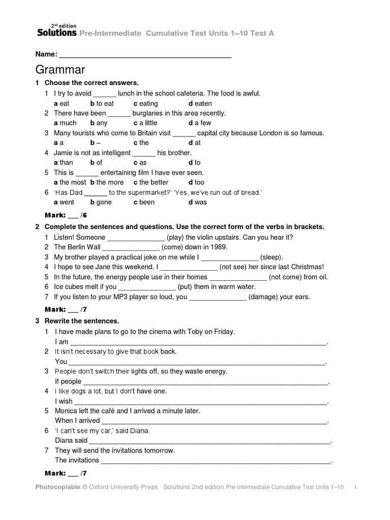 Solutions Pre Intermediate 1 10 | PDF