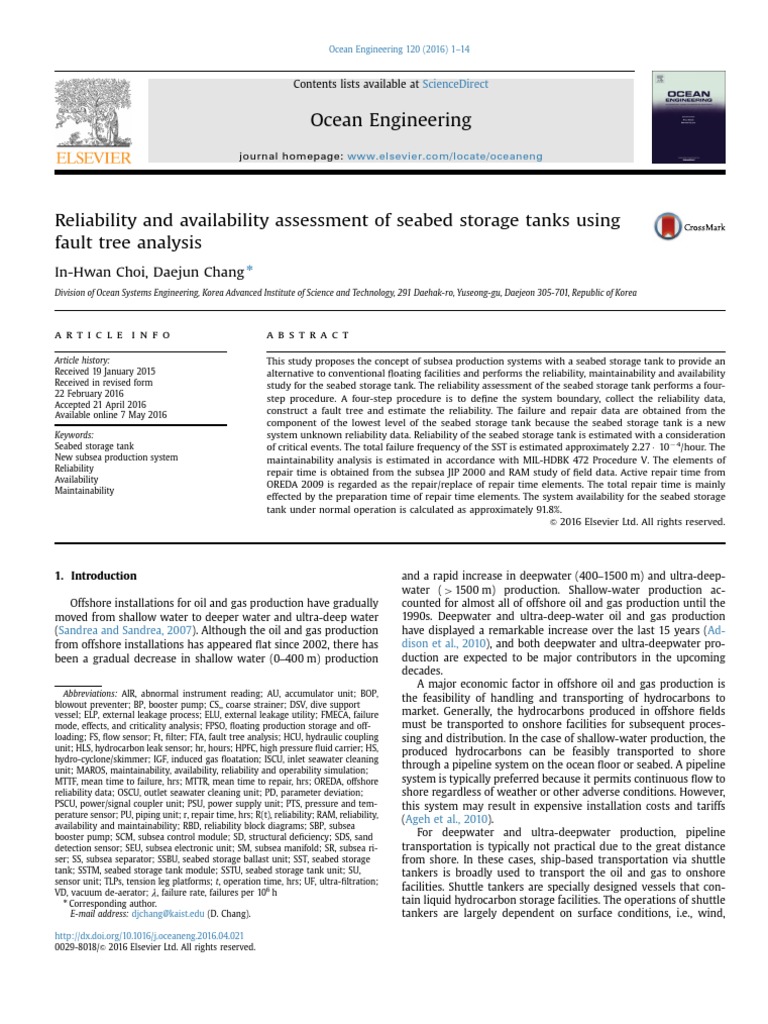 Reliability and Availability Assessment of Seabed Storage Tanks Using ...