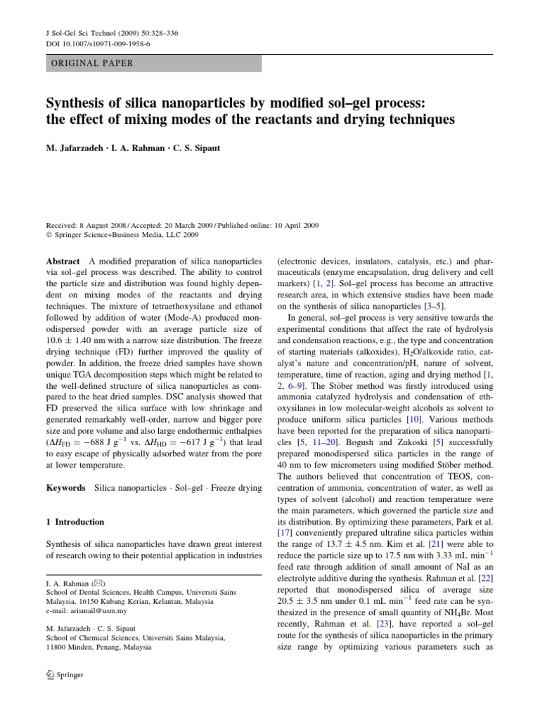 Synthesis of Silica Nanoparticles by Modified Sol-Gel Process | PDF ...