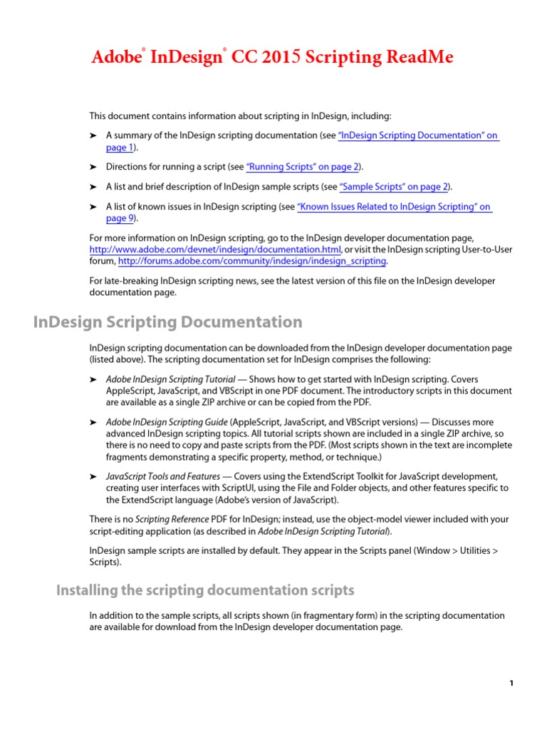 InDesign CC 2015 Scripting Read Me | PDF | Adobe In Design | Scripting ...