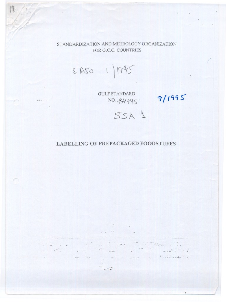 Saso 001 (9-1995) Labelling of Prepackaged Foodstuffs-1-1995 | PDF