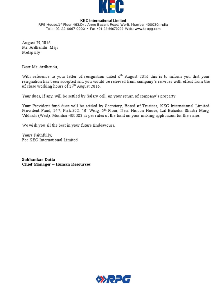 Releiving Letter Format | PDF