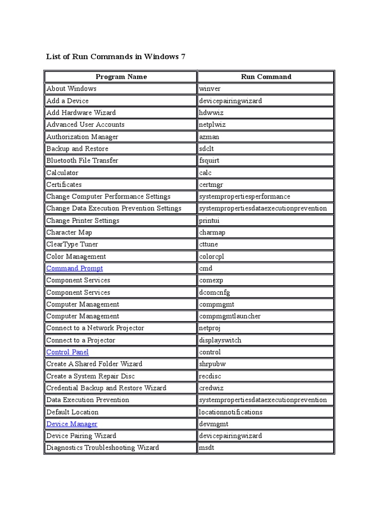 List of Run Commands in Windows 7 | PDF | Group Policy | Windows Registry