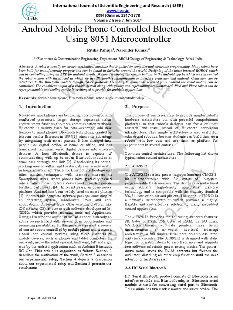 63 - Android Mobile Phone Controlled Bluetooth Robot Using 8051 Microcontroller PDF | PDF ...