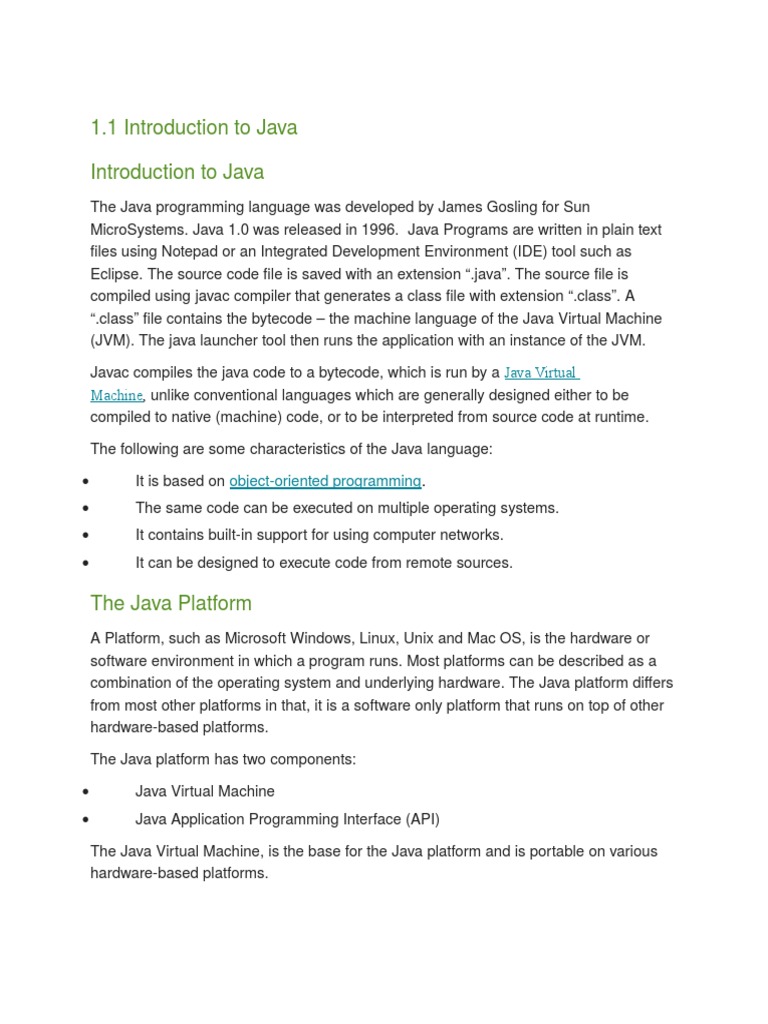 1.1 Introduction To Java Introduction To Java | PDF | Java Virtual Machine | Java (Software ...