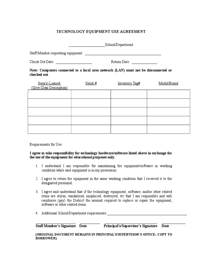 Technology Equipment Use Agreement | PDF