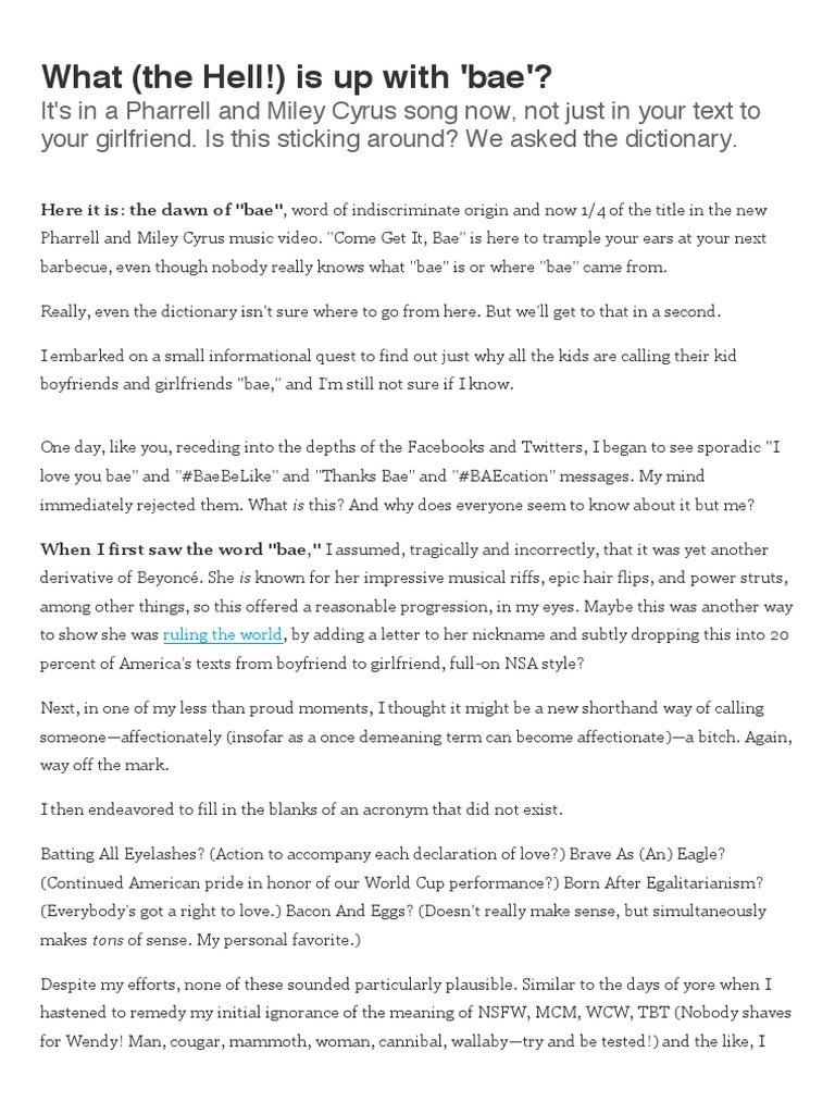 The Meaning of Bae | PDF | Slang | Lexicology