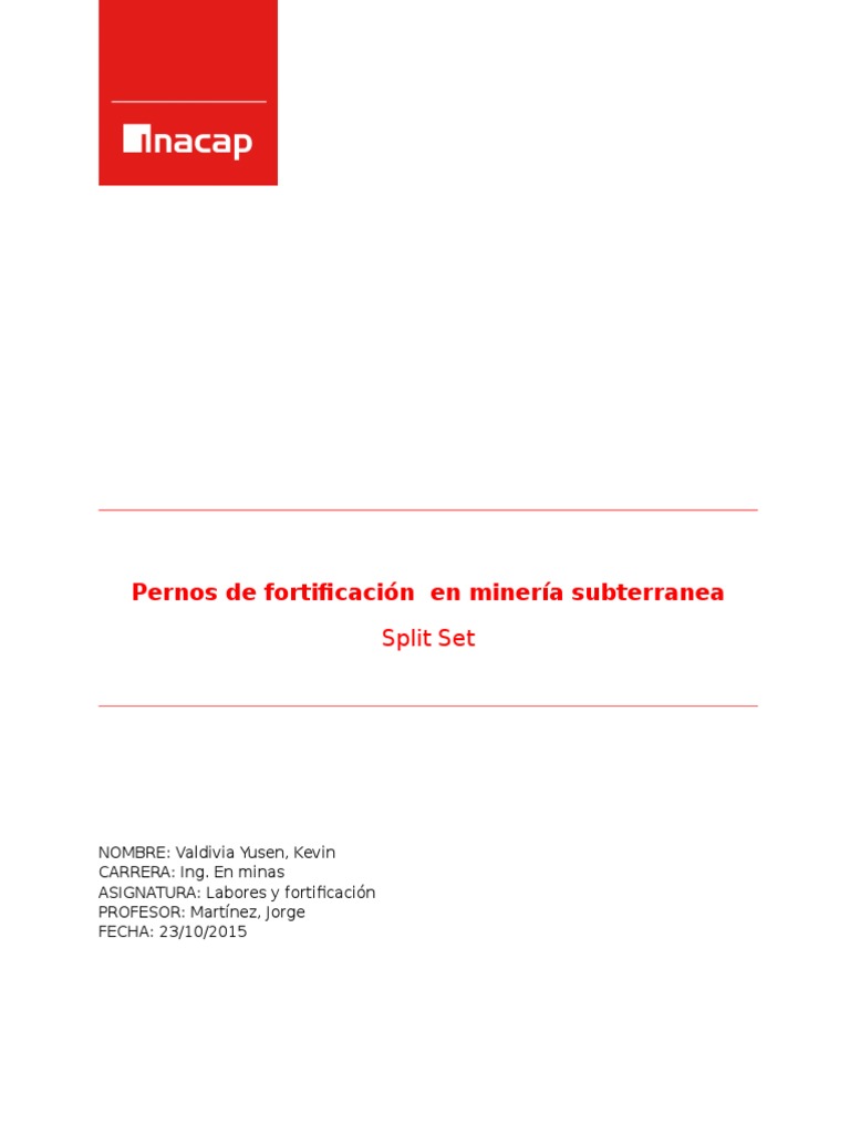 Pernos de Anclaje Minería Split Set | PDF | Perforar | Acero