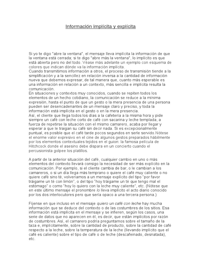 Información Implícita y Explícita | PDF | café | Información