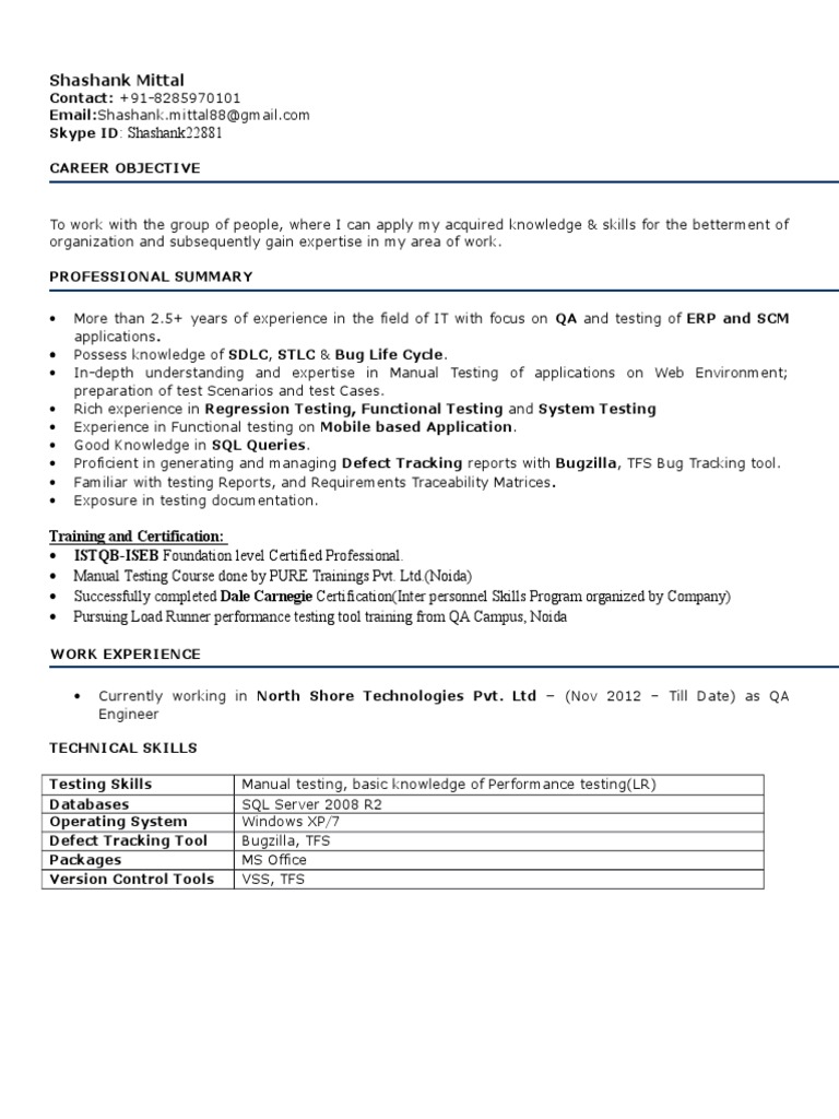 QA Engineer Resume: Shashank Mittal | PDF | Microsoft Sql Server ...