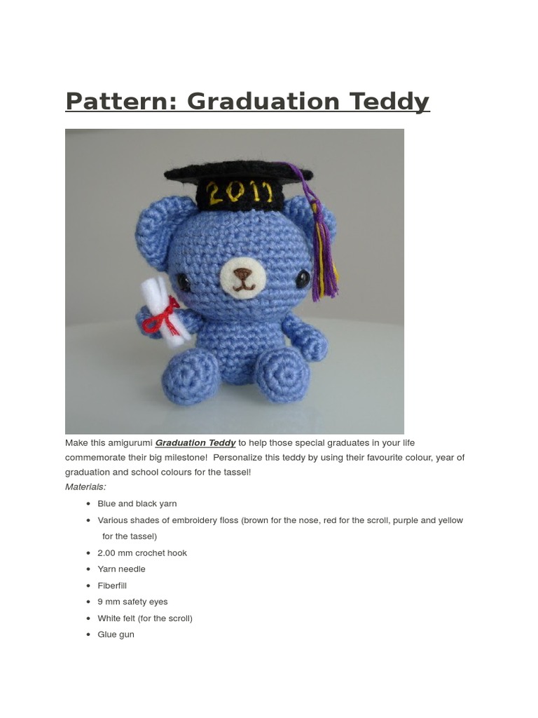 Graduation Teddy Bear Crochet | PDF | Embroidery | Textile Arts