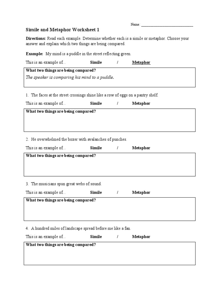 Simile Versus Metaphor Worksheet | PDF | Metaphor