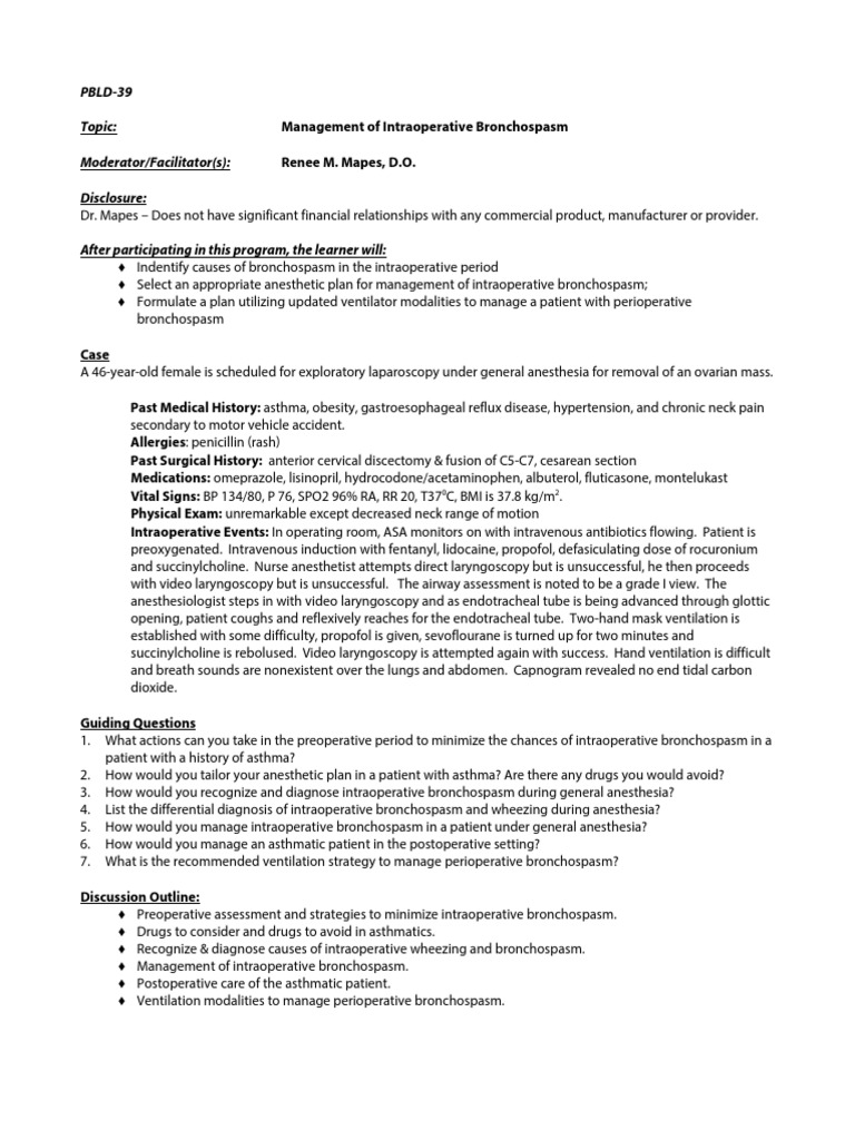PBLD-39_Management of Intraoperative Bronchospasm_Mapes | Anesthesia ...