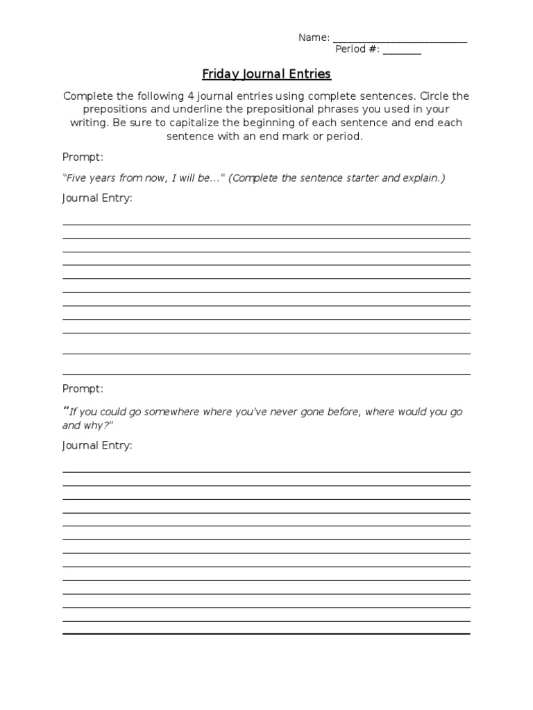 Friday Journal Entries: "Five Years From Now, I Will Be... " (Complete ...