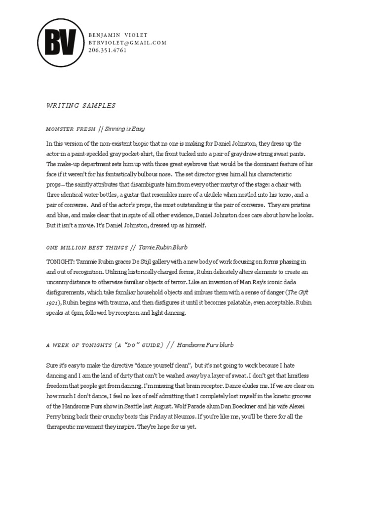 Violet - Writing Samples 2016 | PDF