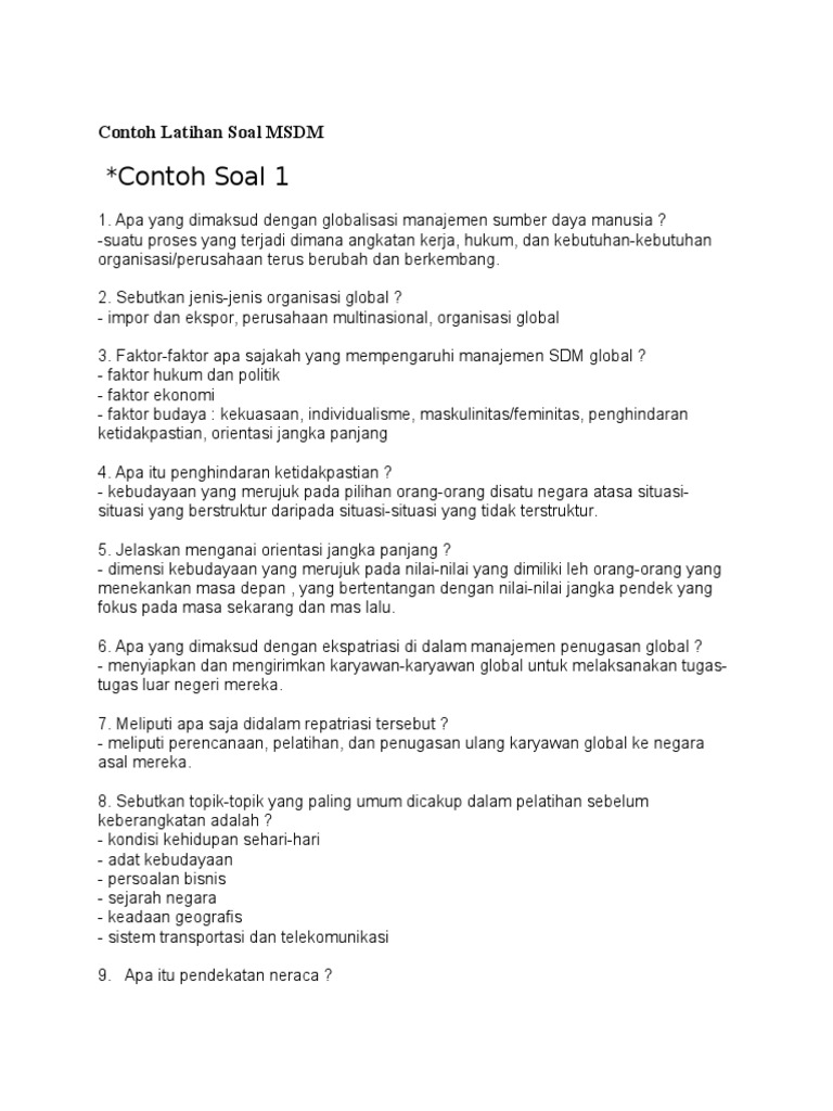 Contoh Latihan Soal MSDM | PDF